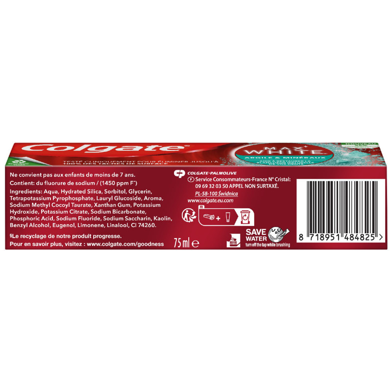 Pack de 12 - COLGATE Dentifrice Blancheur Colgate Max White Argile et ...