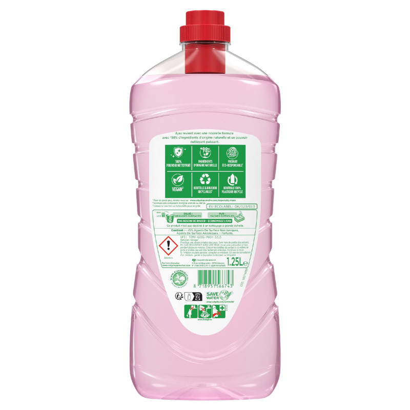 Nettoyant Ménager Sol & Multi Surfaces Ajax Pivoine ecolabel - 1,25L Nettoyant Ménager Sol & Multi Surfaces Ajax Pivoine ecolabel - 1,25L